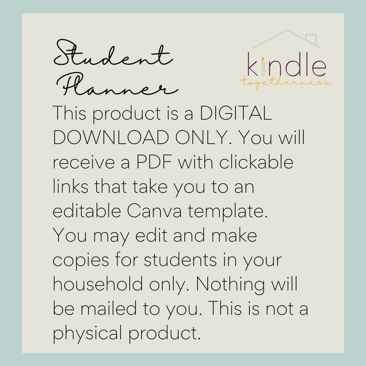 Basic Student Planner - Editable Version – kindletogetherness